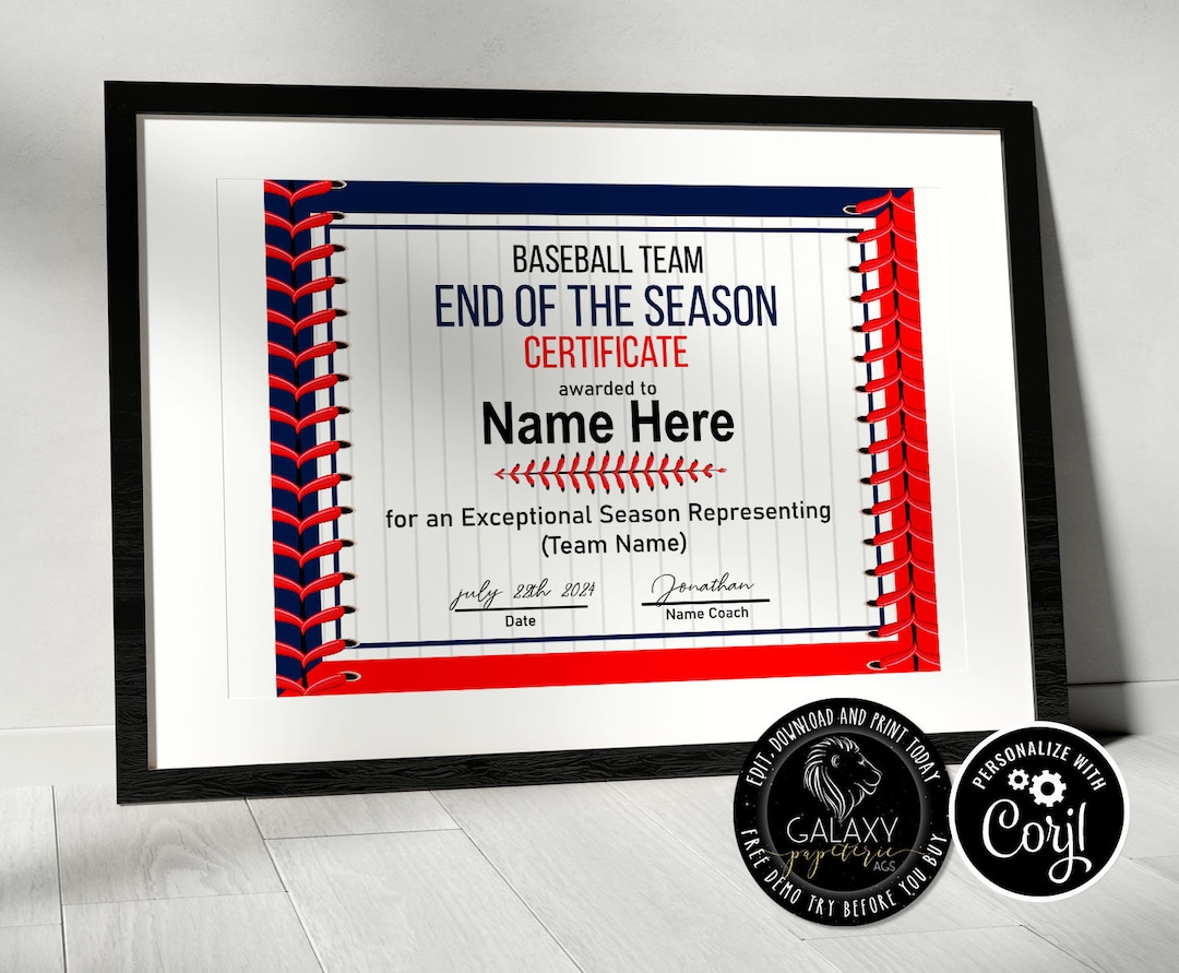 Editable Baseball Award Certificates, End of Season Baseball Awards ...