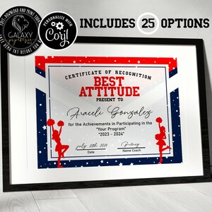Editable Cheerleading Certificate, Editable Cheerleading Awards ...