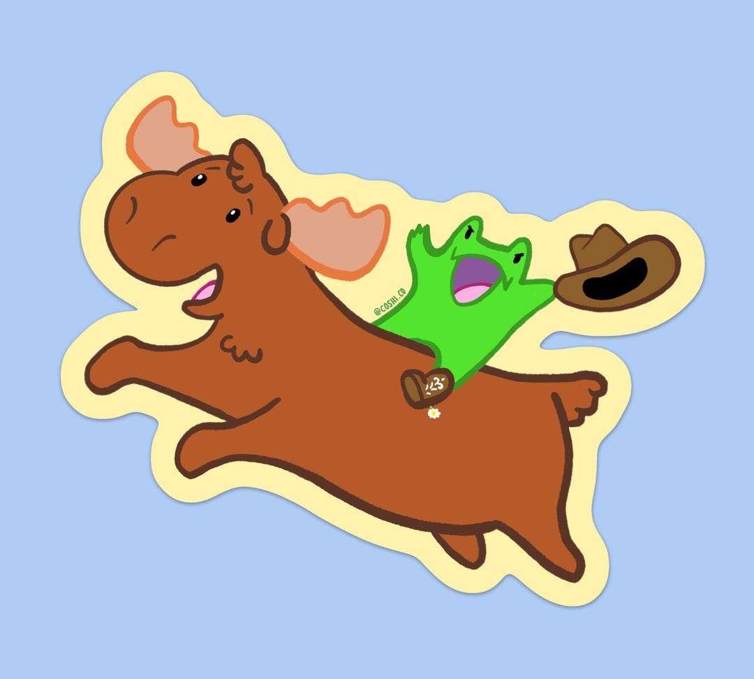 Ride 'em Mossy Cowboy Bumper Sticker – Frog Riding Moose Vinyl Decal - Etsy