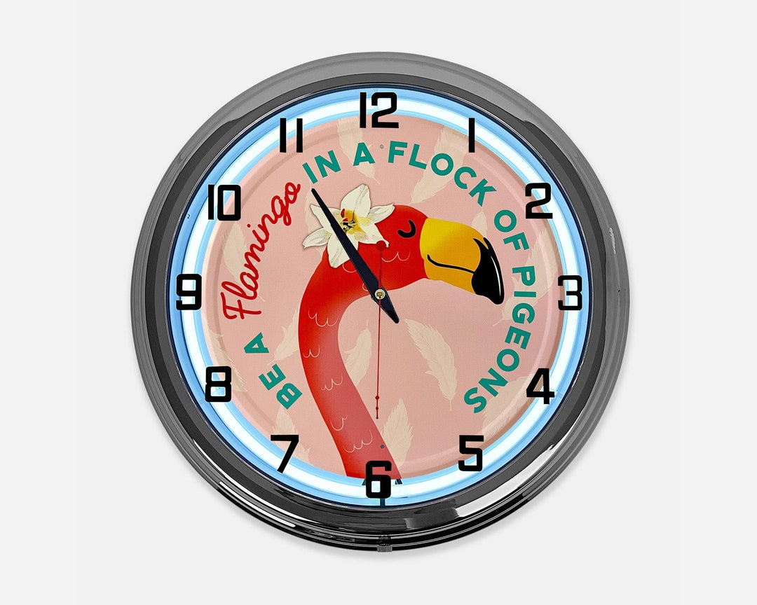 18" Be A Flamingo in A Flock of Pigeons Designed White Neon Clock ...