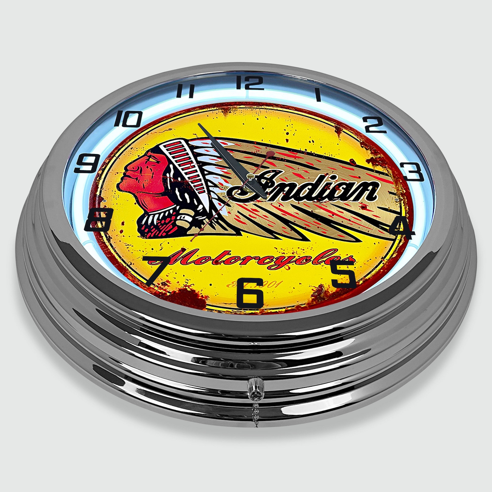 18" Indian Motorcycle EST. 1901 Metal Sign Designed White Neon Clock ...