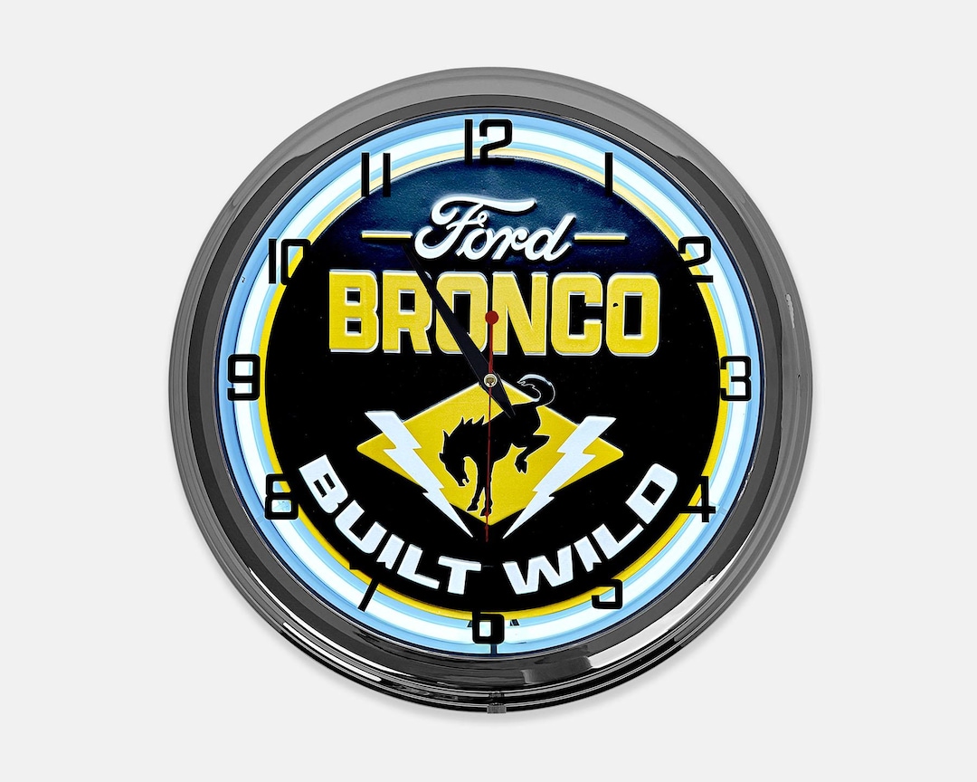 18" Ford Bronco Built Wild Metal Sign Designed White Neon Clock ...