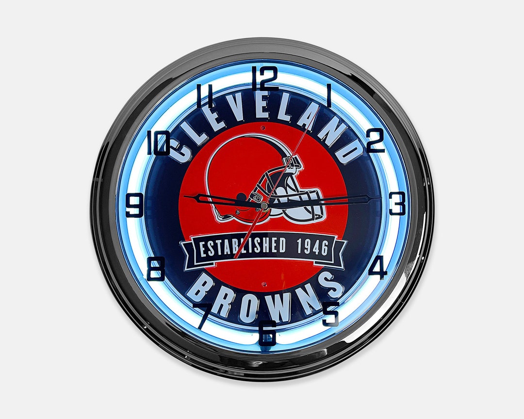 18" Cleveland Browns Metal Sign Designed White Neon Clock - SIGNBOX ...