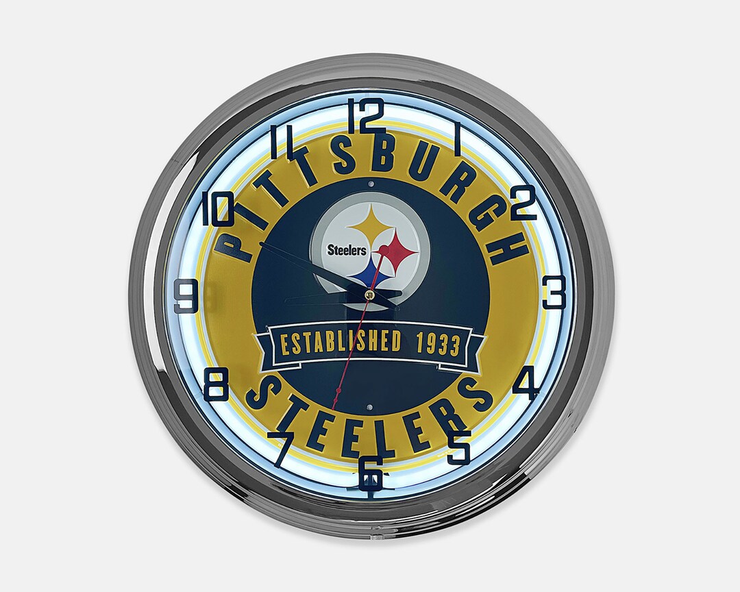 18" Pittsburgh Steelers Logo Metal Sign Designed White Neon Clock ...