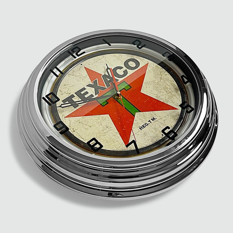 18" Texaco 1936 Logo Metal Sign Designed White Neon Clock - SIGNBOX ...