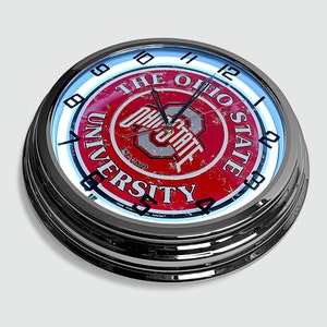 18" Ohio State Buckeyes Metal Sign Designed White Neon Clock - SIGNBOX ...