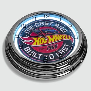 18" Hot Wheels Metal Sign Designed White Neon Clock - SIGNBOX-QLN720370 ...