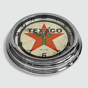 18" Texaco 1936 Logo Metal Sign Designed White Neon Clock - SIGNBOX ...