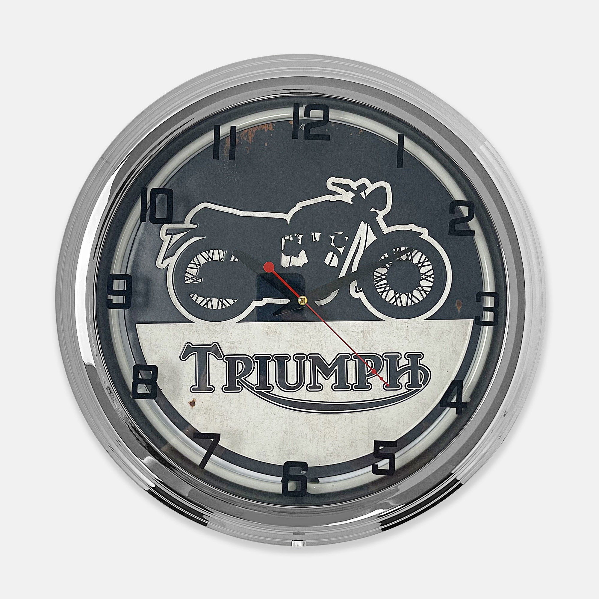 18" Triumph Motorcycle Metal Sign Designed White Neon Clock - SIGNBOX ...