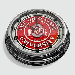 18" Ohio State Buckeyes Metal Sign Designed White Neon Clock - SIGNBOX ...