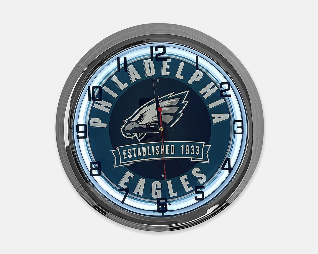 18" Philadelphia Eagles Metal Sign Designed White Neon Clock - SIGNBOX ...