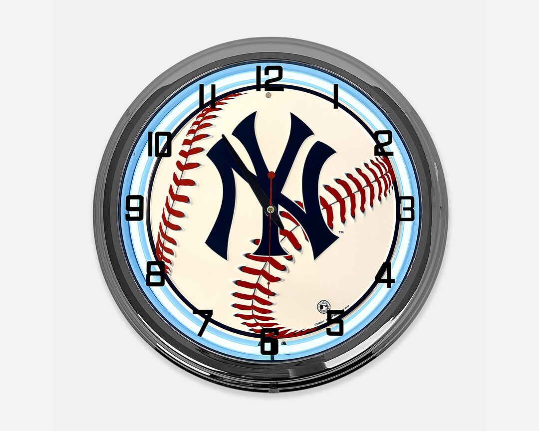 18" New York Yankees Metal Sign Designed White Neon Clock- SIGNBOX ...