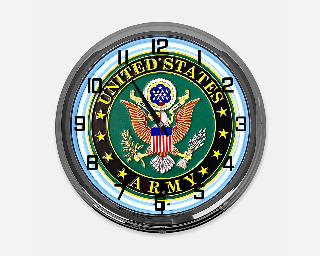 18" United States Army Metal Sign Designed White Neon Clock - SIGNBOX ...