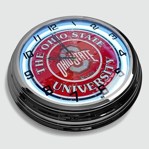 18" Ohio State Buckeyes Metal Sign Designed White Neon Clock - SIGNBOX ...