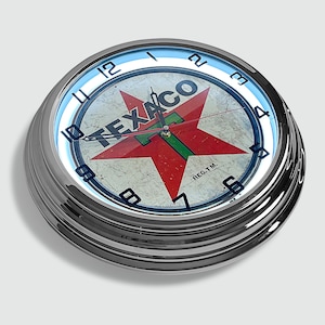 18" Texaco 1936 Logo Metal Sign Designed White Neon Clock - SIGNBOX ...
