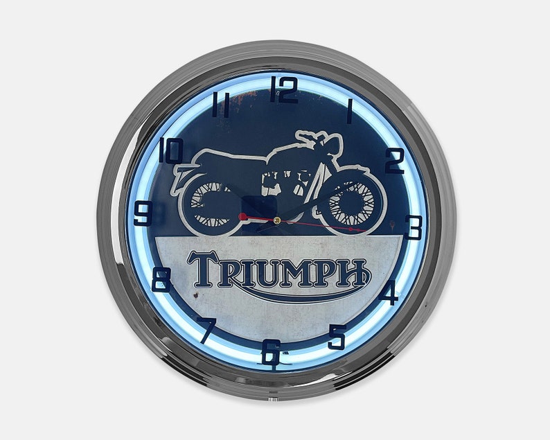 18" Triumph Motorcycle Metal Sign Designed White Neon Clock - SIGNBOX ...