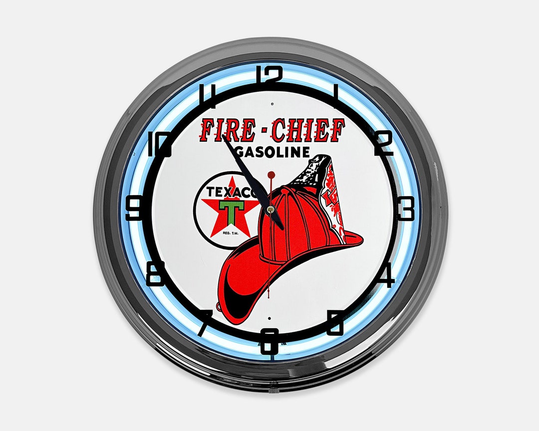 18" Texaco/fire Chief Metal Sign Designed White Neon Clock - SIGNBOX ...