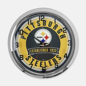 18" Pittsburgh Steelers Logo Metal Sign Designed White Neon Clock ...