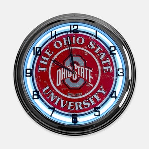 18" Ohio State Buckeyes Metal Sign Designed White Neon Clock - SIGNBOX ...