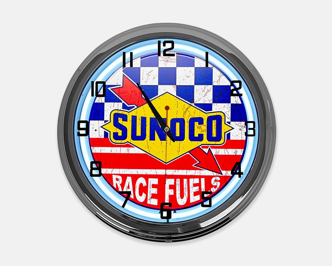 18" Sunoco Race Fuels Metal Sign Designed White Neon Clock - SIGNBOX ...