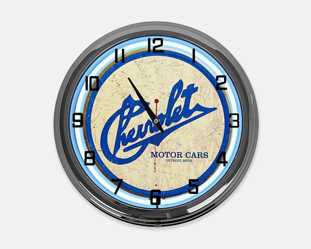 18" Chevrolet Historic Logo Motor Cars Metal Sign Designed White Neon ...