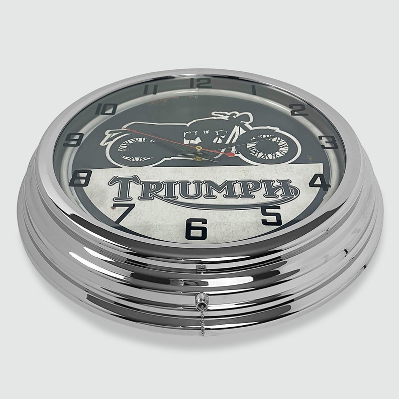 18" Triumph Motorcycle Metal Sign Designed White Neon Clock - SIGNBOX ...