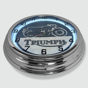 18" Triumph Motorcycle Metal Sign Designed White Neon Clock - SIGNBOX ...