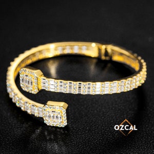 VVS Moissanite Baguette Bracelet, Iced Out Arm Cuff Bangle Bracelet ...