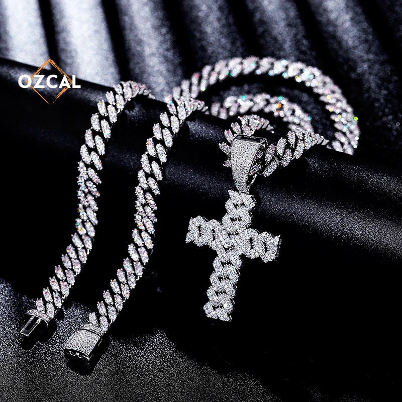 Iced Out Moissanite Cuban Link Cross Pendant: Sterling Silver, USA Made ...