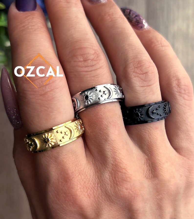 Sun and Moon Fidget Ring Sun Anxiety Ring Mens Spinner Ring - Etsy