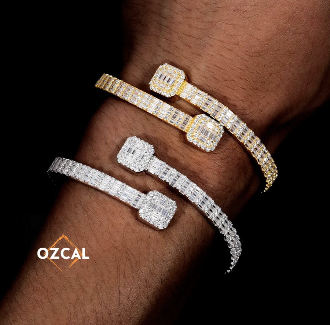 VVS Moissanite Baguette Bracelet, Iced Out Arm Cuff Bangle Bracelet ...