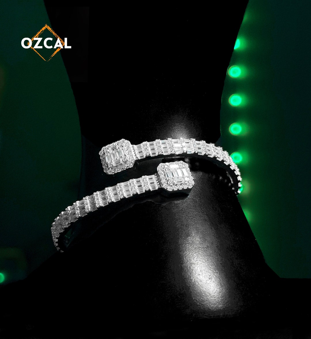 VVS Moissanite Baguette Bracelet, Iced Out Arm Cuff Bangle Bracelet ...