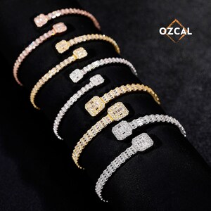 VVS Moissanite Baguette Bracelet, Iced Out Arm Cuff Bangle Bracelet ...