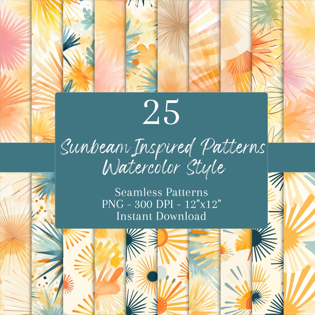 25 Sunbeam Inspired Patterns, Seamless Patterns, Watercolor Style ...