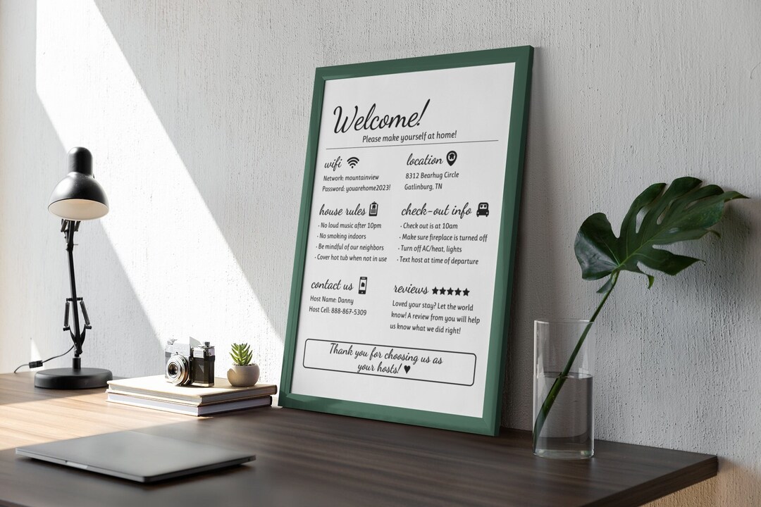 Printable Welcome Sign for Airbnb Hosts | Vacation Rental Guest Poster ...