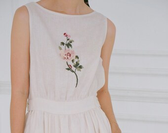 Linen Dress With Hand Embroidered Daisy Flower Pattern for - Etsy