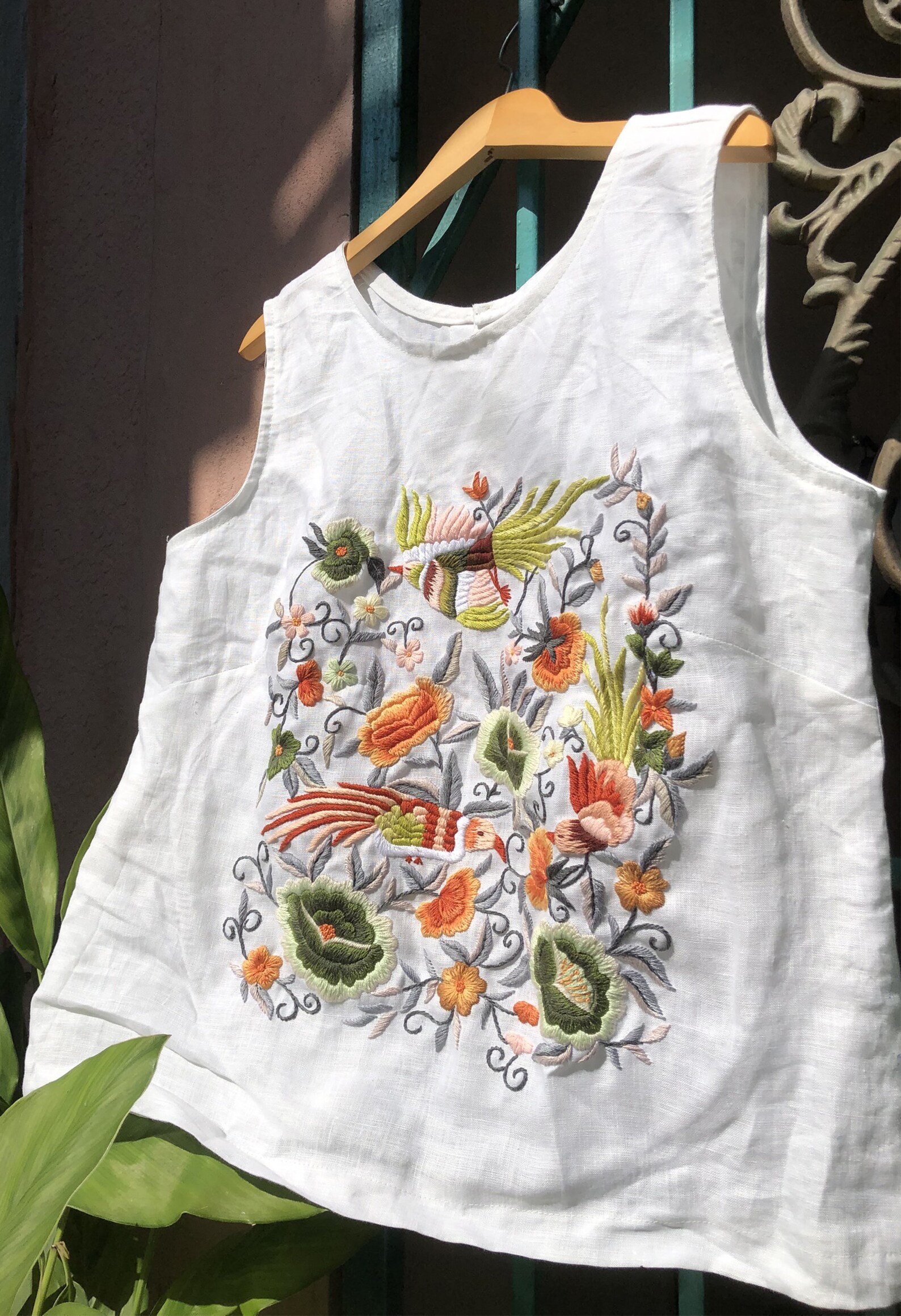 Hand Embroidery Linen Top, Linen Top for Woman With Wild Birds and ...