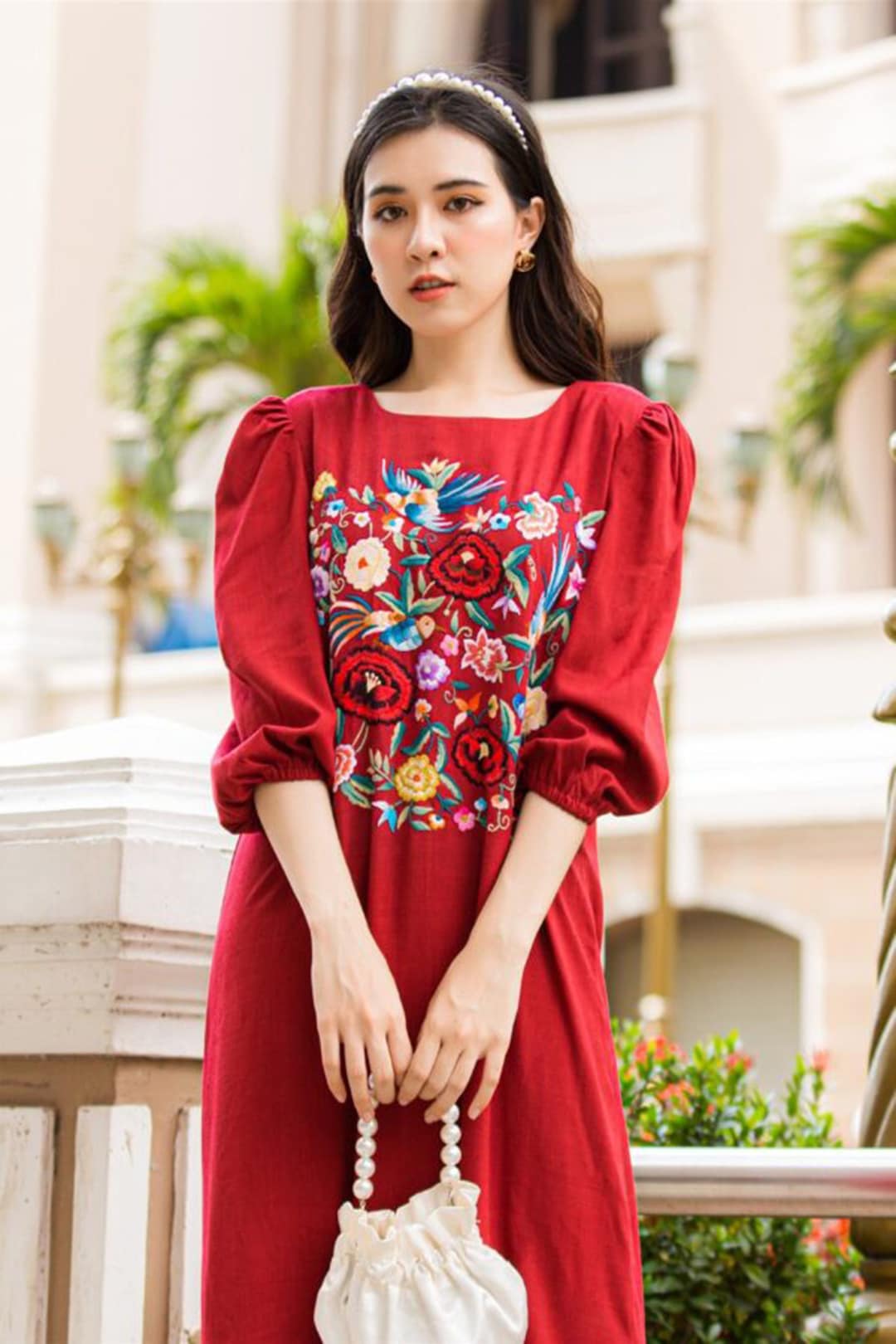 Embroidered Linen Dress With Phoenix and Flower for Women ...