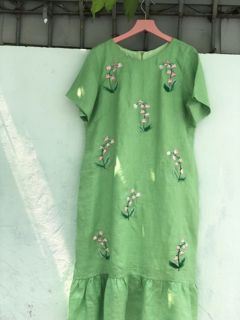 Lily of the Valley Linen Dress Hand Embroidered Dress - Etsy