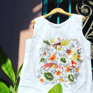 Hand Embroidery Linen Top, Linen Top for Woman With Wild Birds and ...