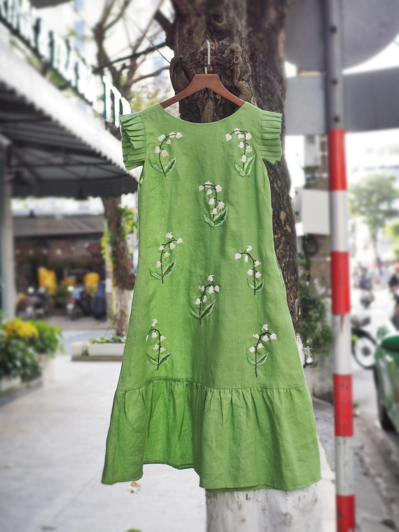 Lily of the Valley Linen Dress Hand Embroidered Dress - Etsy