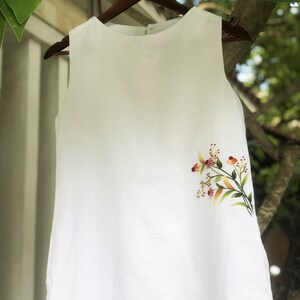 White Linen Dress With Hand Embroidered Wild Flower Pattern, Linen ...