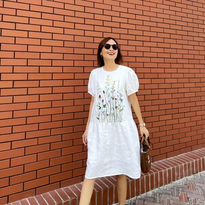 Linen Dress With Hand Embroidered Wild Flower Pattern for Women ...