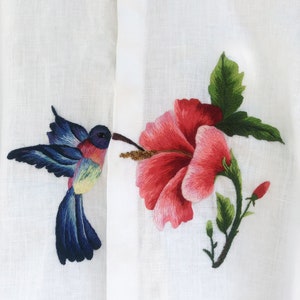 Hand Embroidered White Linen Shirt With Hummingbird Sipping - Etsy