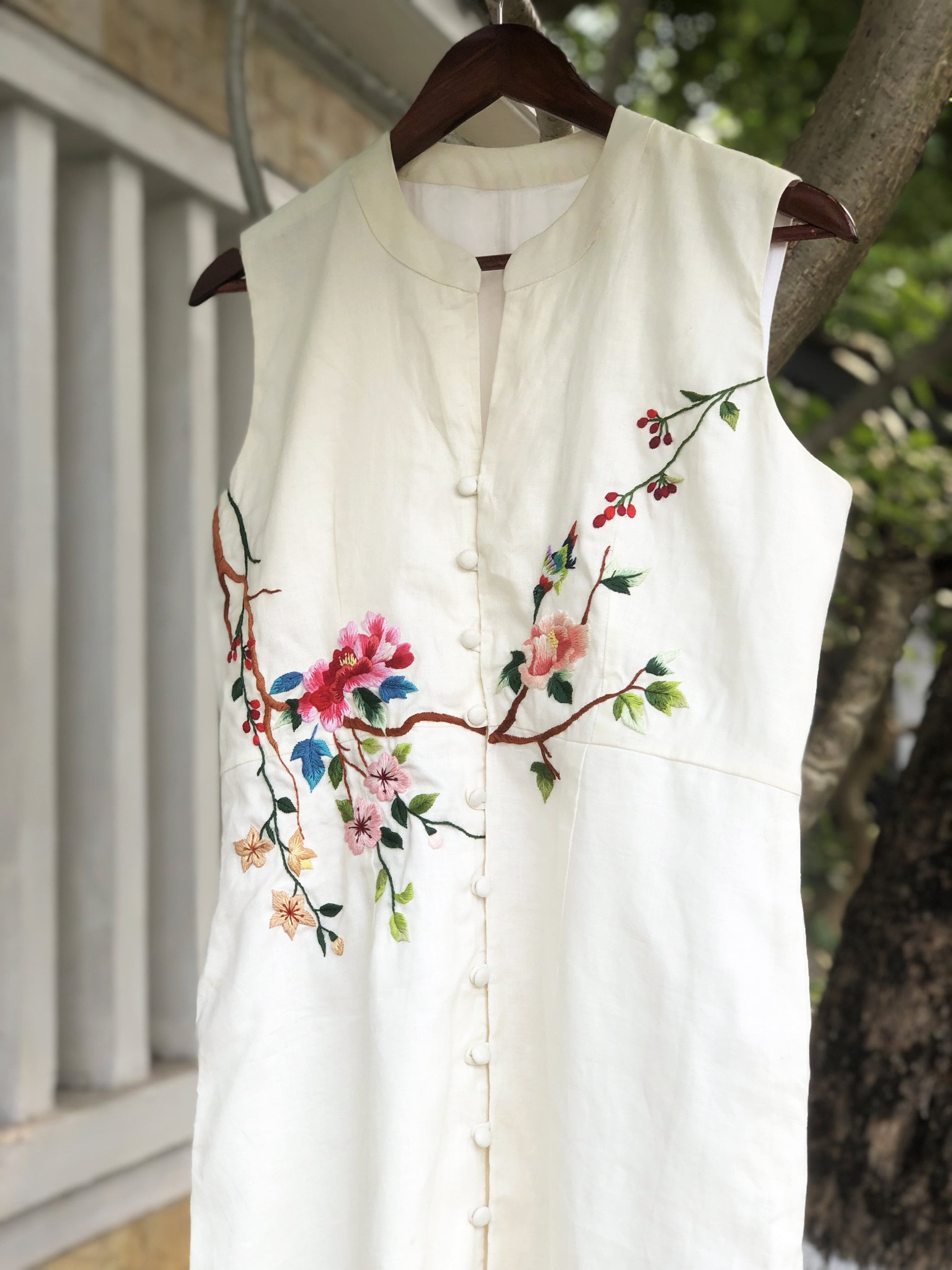 Embroidered Dress With Bird and Flowers, Hand Embroidery Dress for ...
