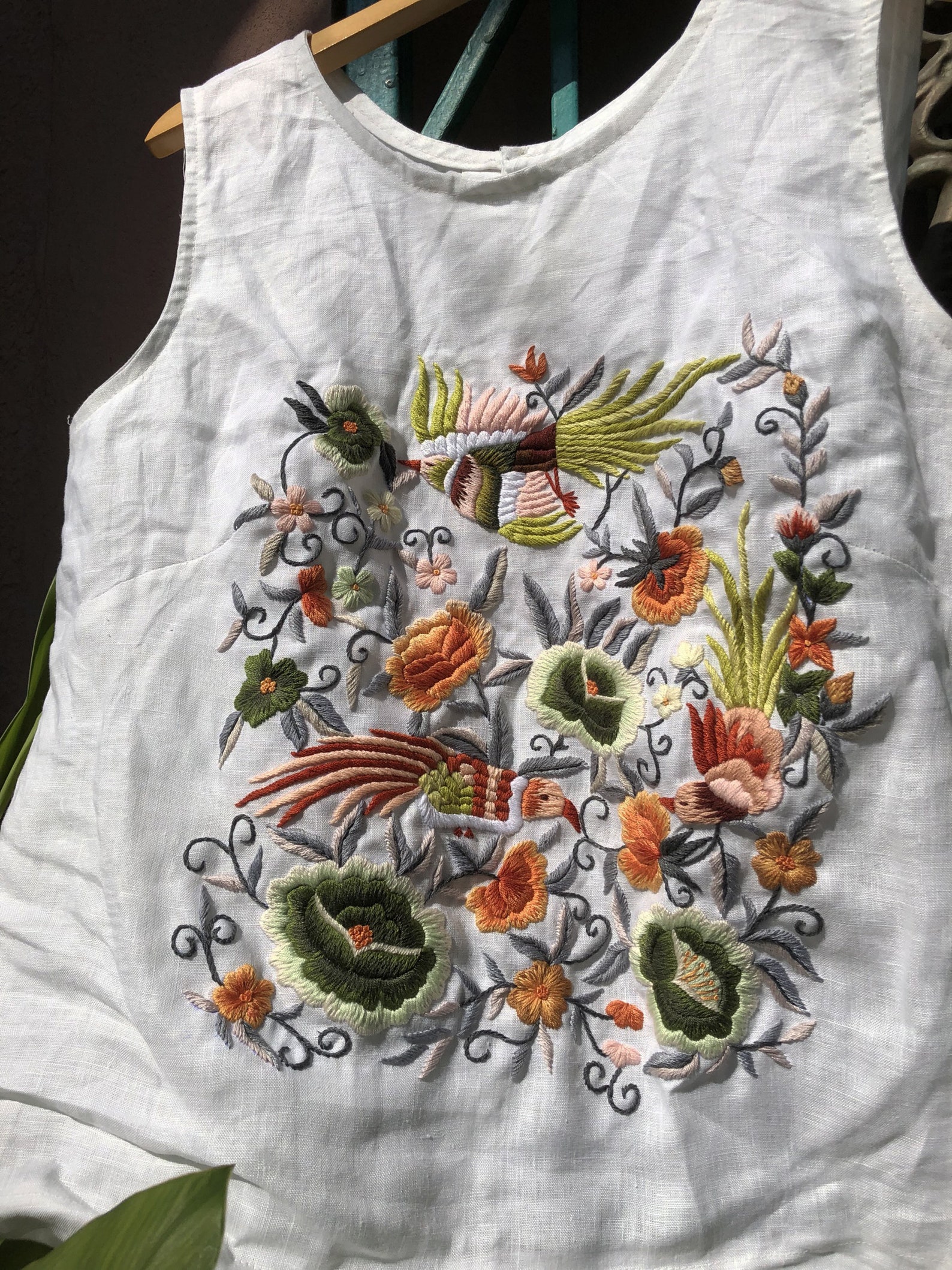 Hand Embroidery Linen Top, Linen Top for Woman With Wild Birds and ...