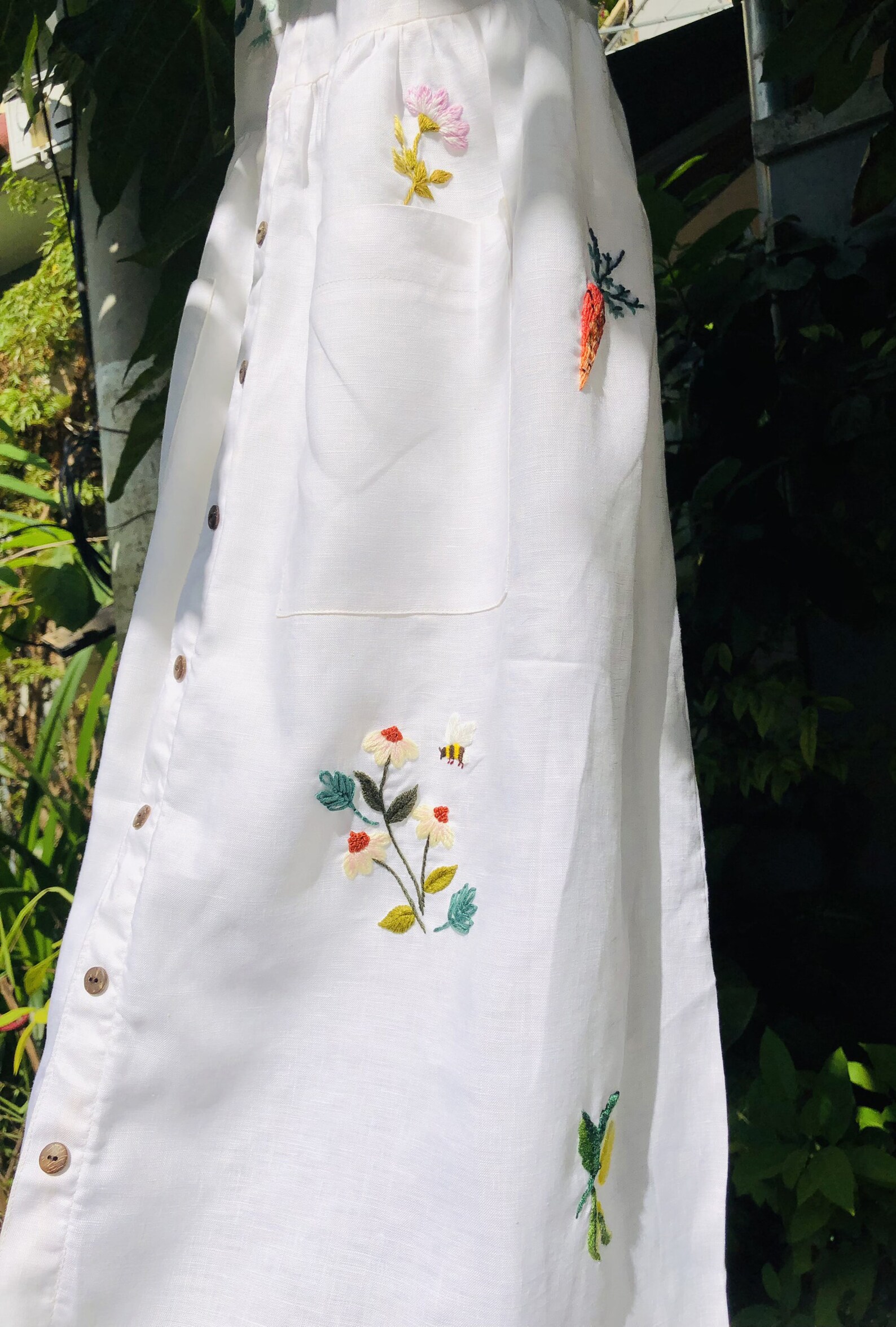 White Linen Dress With Hand Embroidered Flower Pattern Linen - Etsy