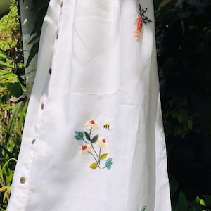 White Linen Dress With Hand Embroidered Flower Pattern, Linen Dress for ...