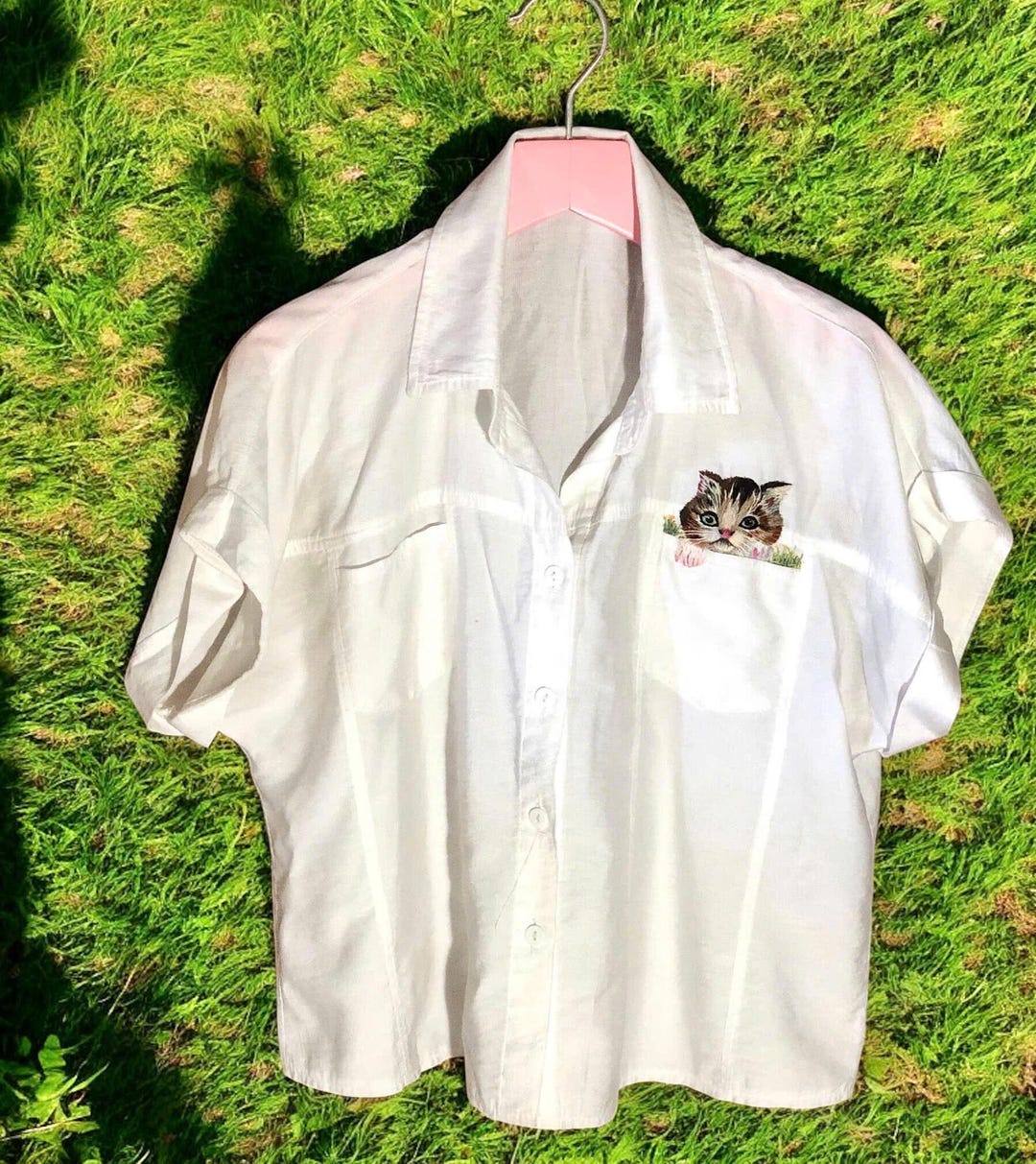 Cat Shirt, Hand Embroidered Shirt, Tinythingsmadeuhappy - Etsy