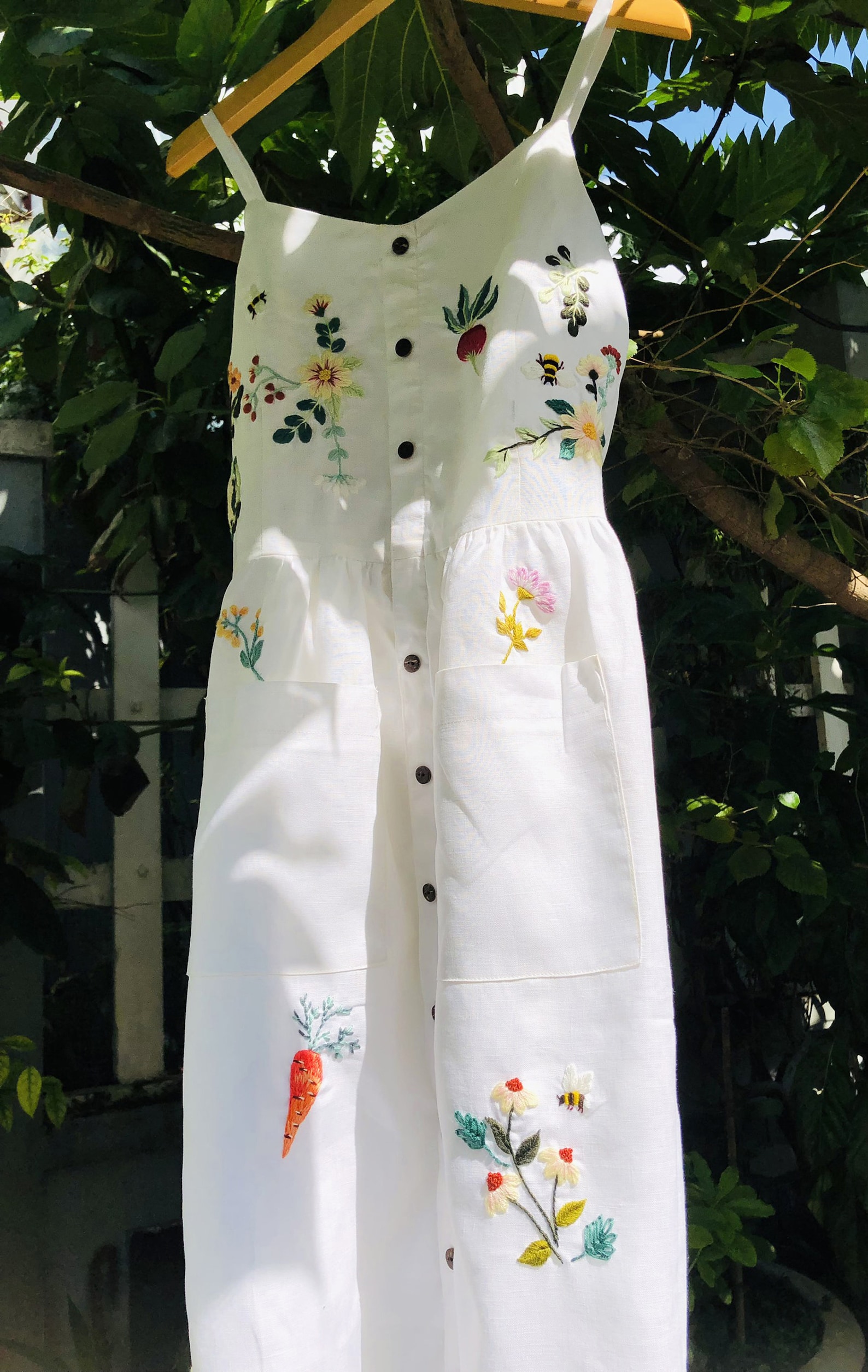 White Linen Dress With Hand Embroidered Flower Pattern Linen - Etsy